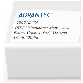 PTFE Unlaminated Membrane Filters, Hydrophobic, 3 Micron, 47mm, 100/Pk